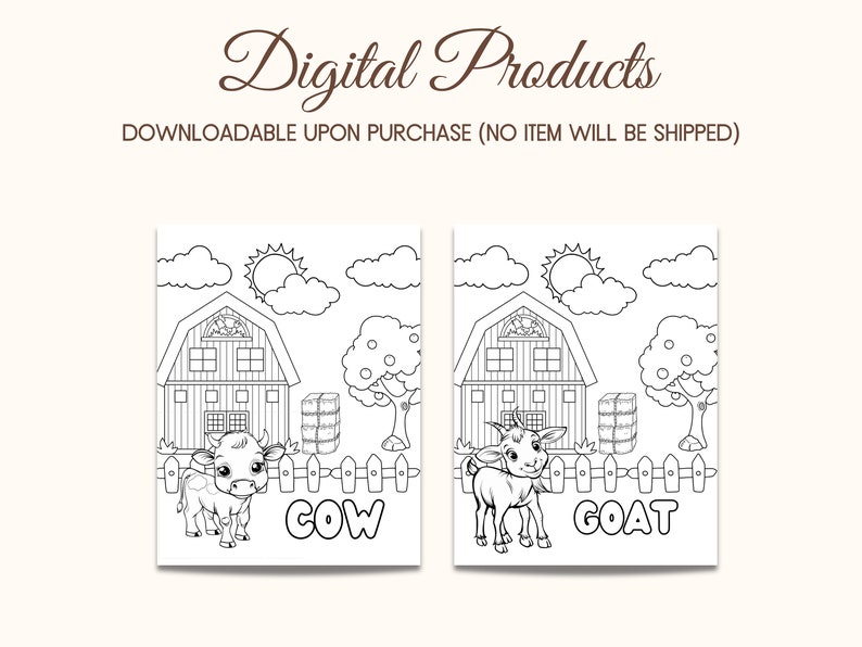 Farm Animals Farm Scene Coloring Set Educational Learning Printable ...