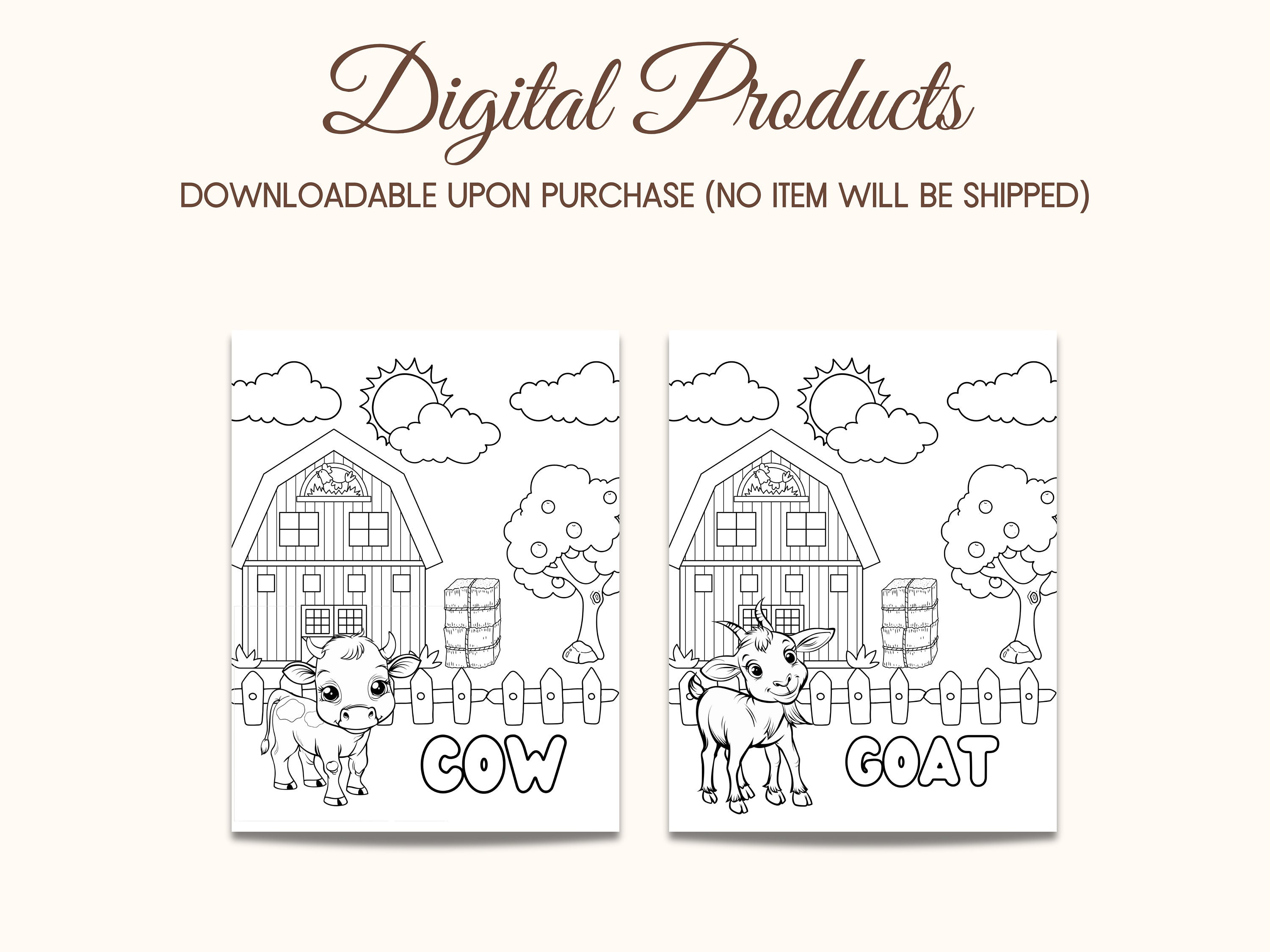 Farm Animals Farm Scene Coloring Set Educational Learning Printable ...