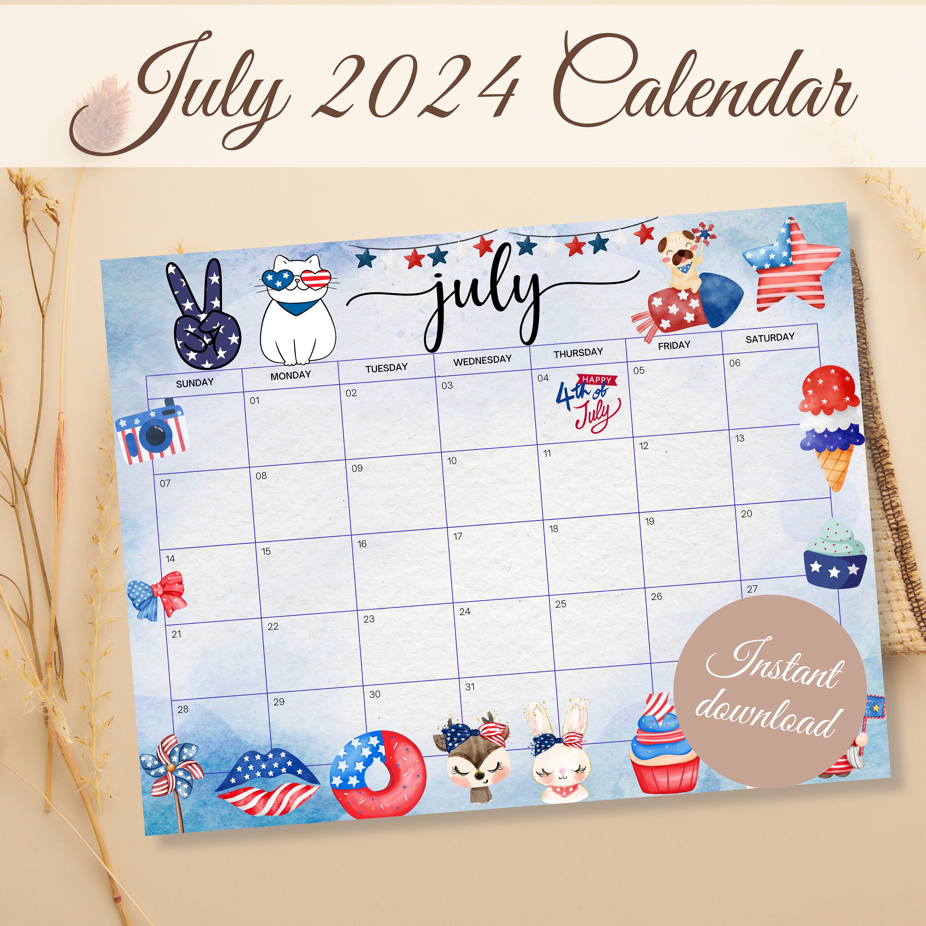 July 2024 Calendar Printable Kids 2024 Calendar Classroom School ...