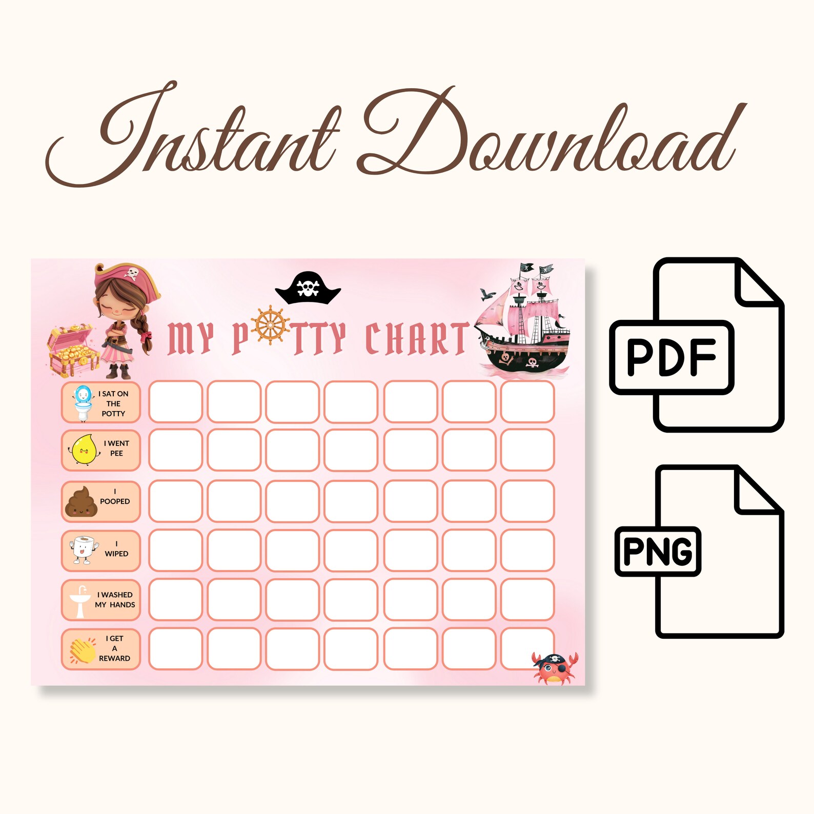 Pirate Potty Chart for Girls Pink Toilet Training Chart Kids Potty ...
