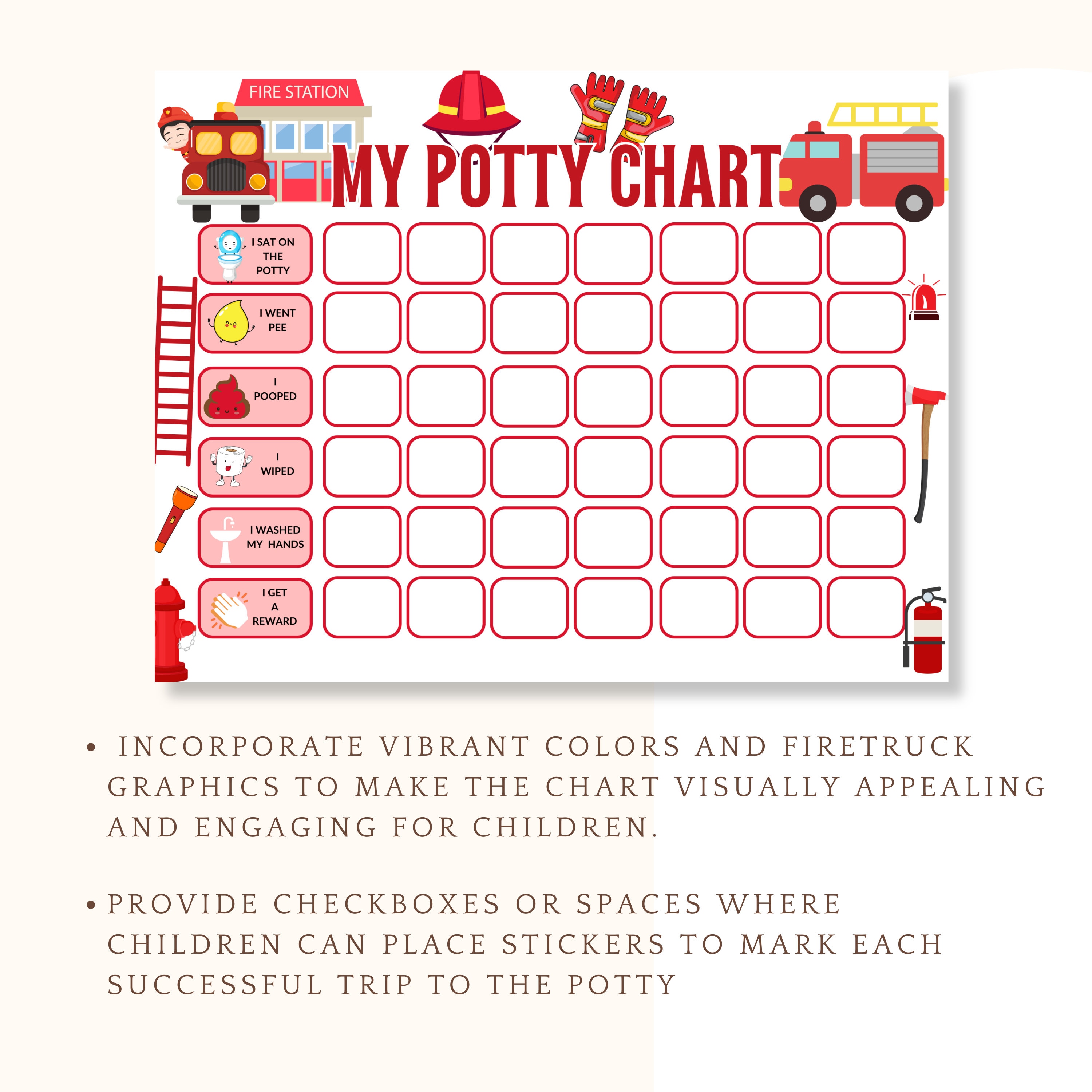 Firetruck Potty Chart for Boys Toilet Training Chart Kids Potty Chart ...