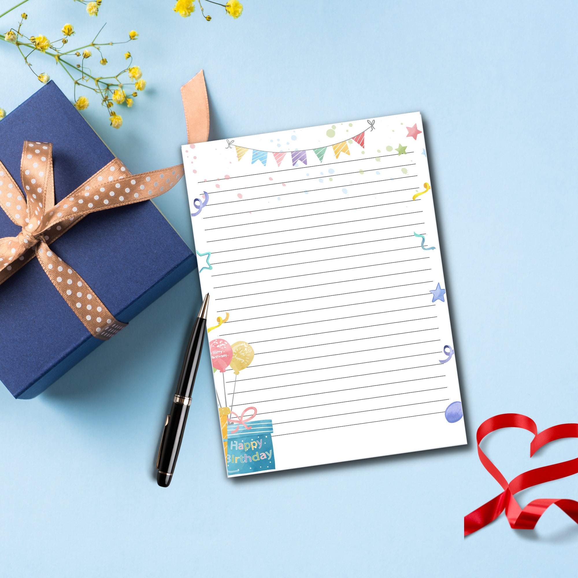 Happy Birthday Stationary Printable Stationery Birthday Paper for Him ...