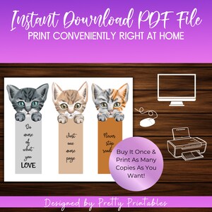 Cat Bookmark Printable Cats Lovers Bookmarks Cat Lover Gift Cat ...