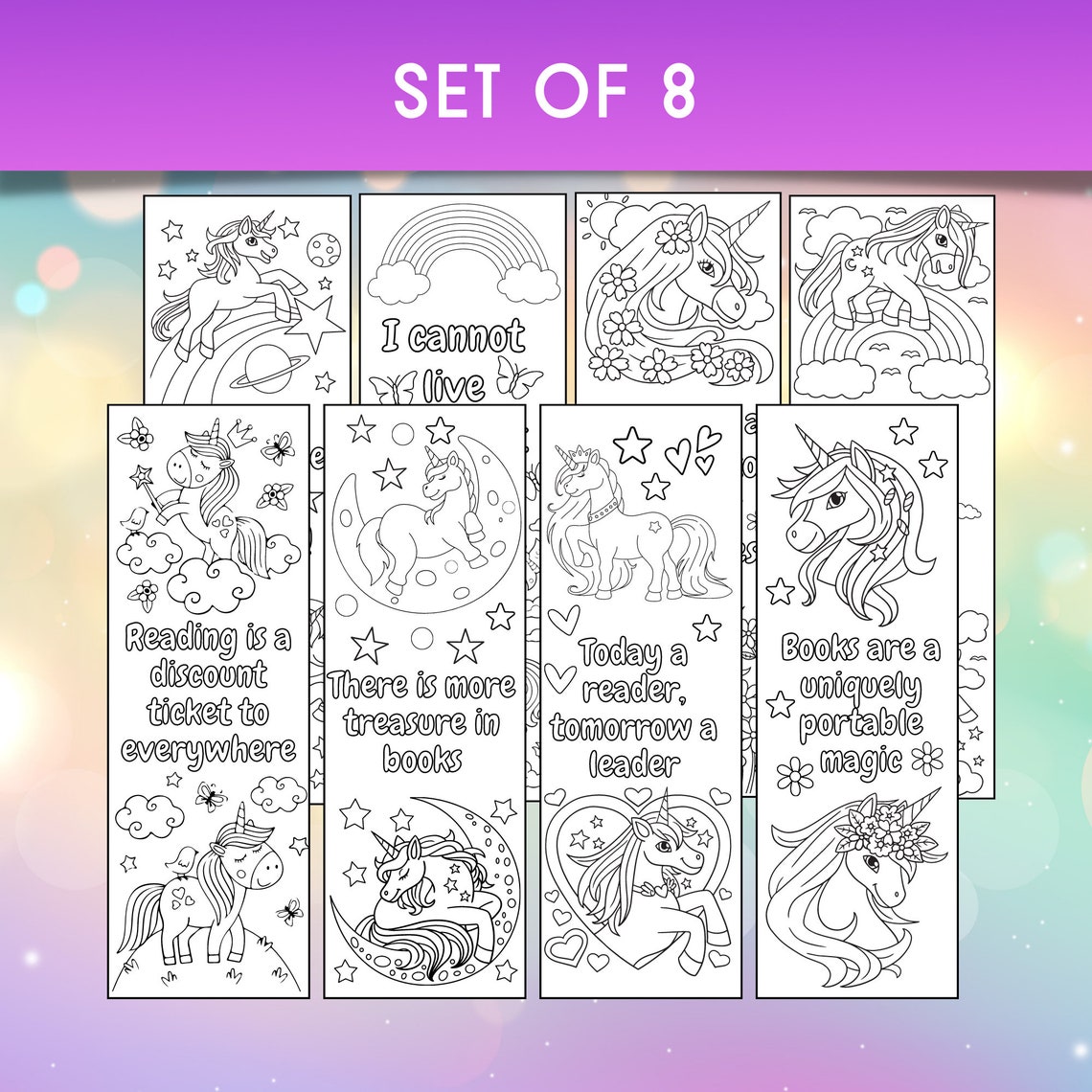 Unicorn Coloring Bookmarks Printable Unicorn Coloring - Etsy