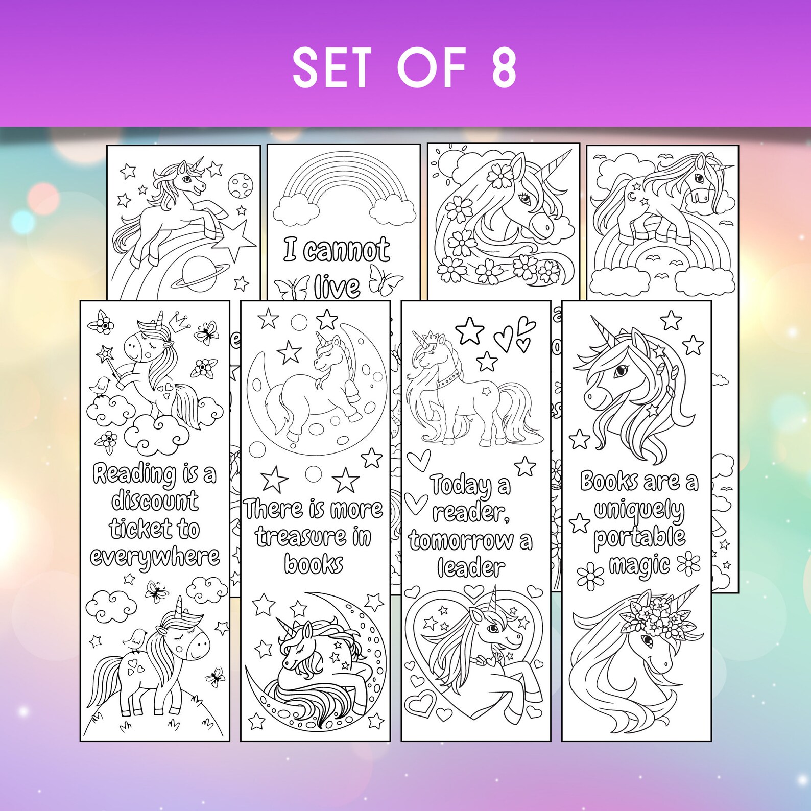 Unicorn Coloring Bookmarks Printable Unicorn Coloring - Etsy