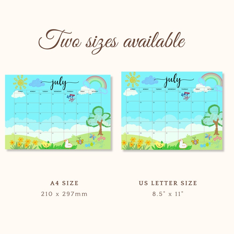 July 2024 Calendar Printable Kids 2024 Calendar Classroom School ...