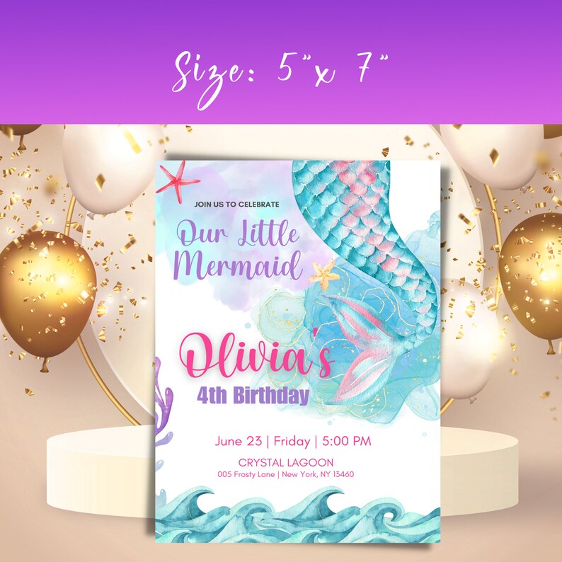 Editable Mermaid Invitation Mermaid Birthday Invite Under the Sea ...