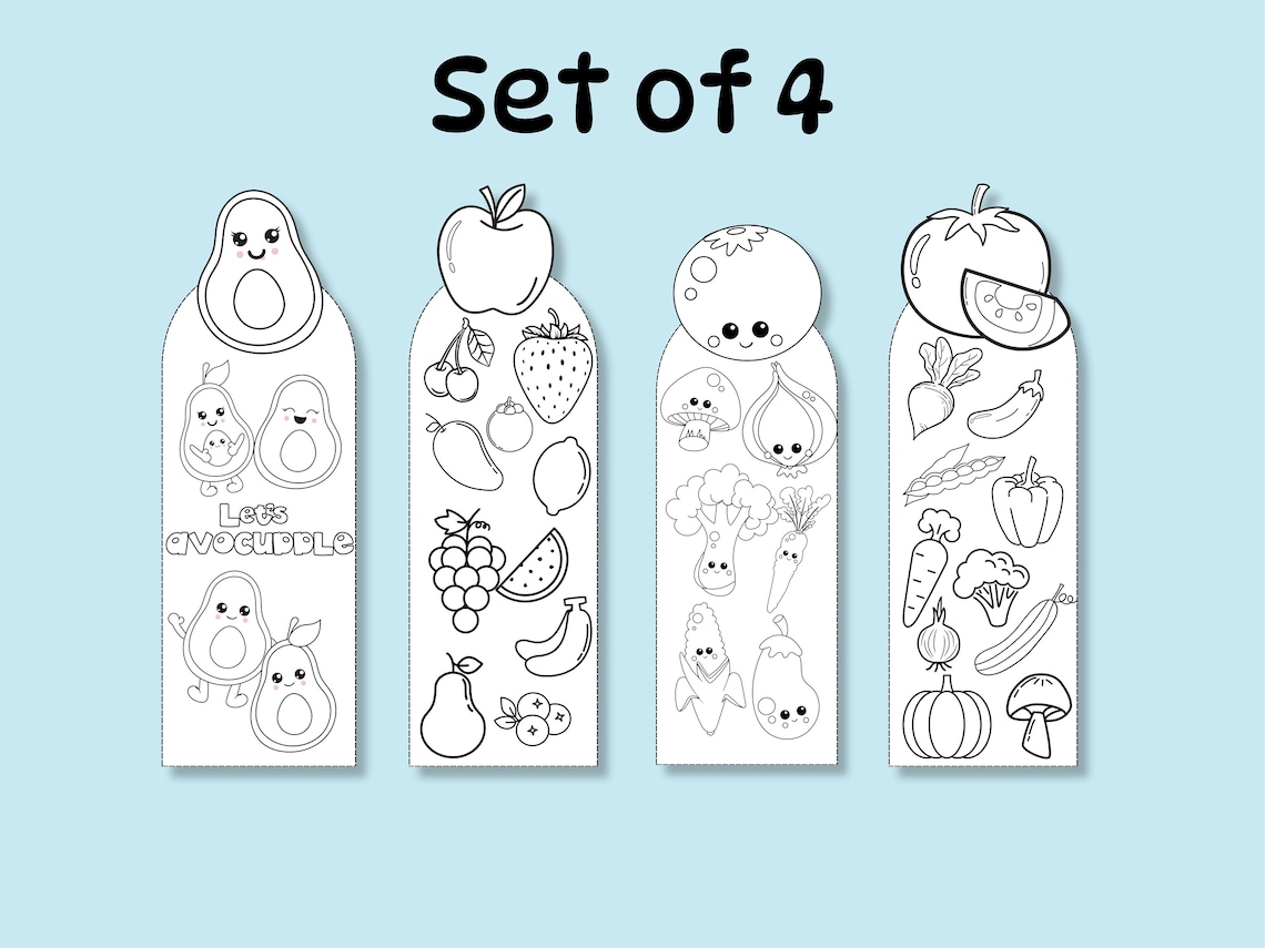 Food Coloring Bookmarks Kids Vegetables Fruits Coloring Classroom ...