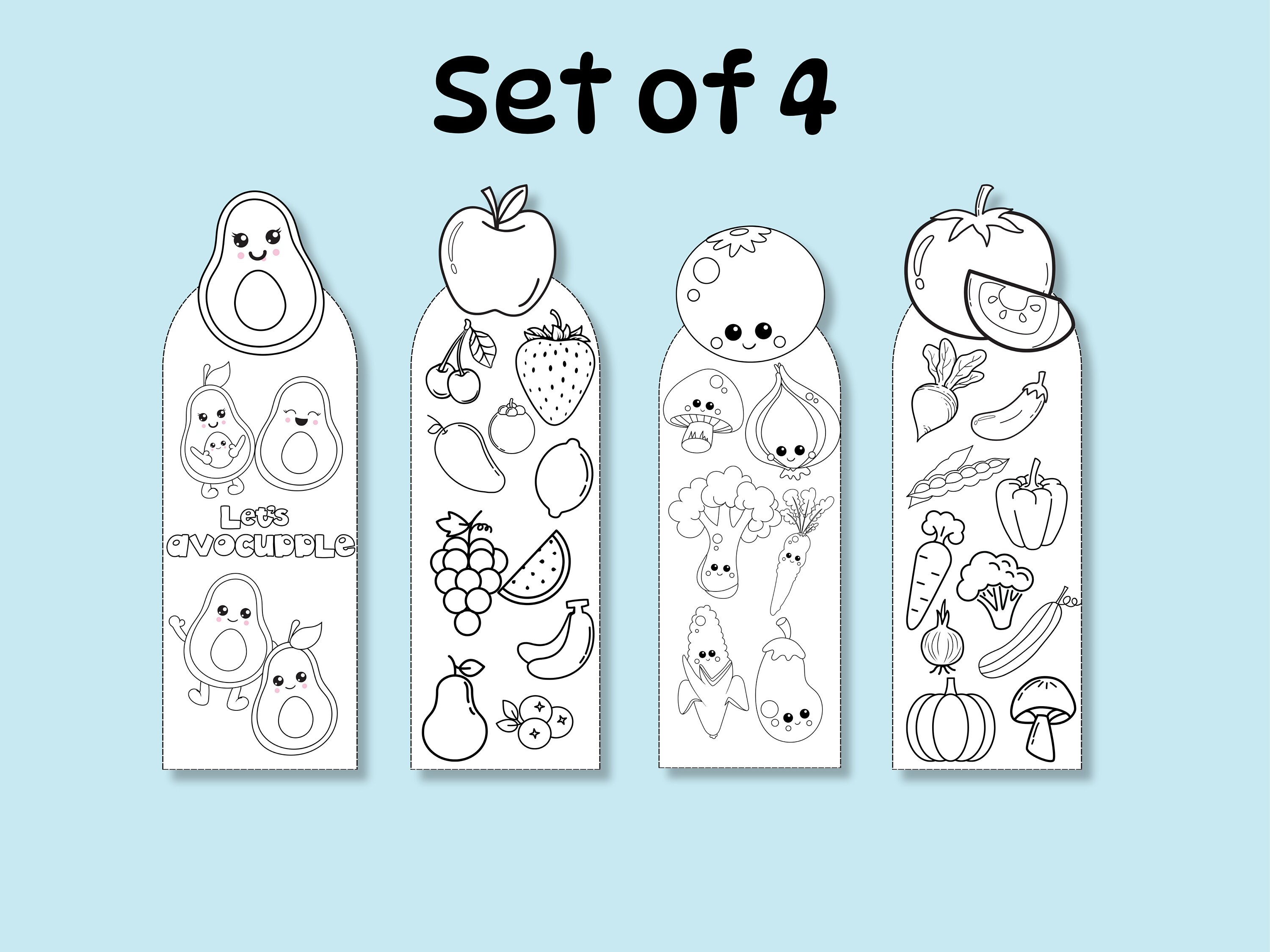 Food Coloring Bookmarks Kids Vegetables Fruits Coloring Classroom ...