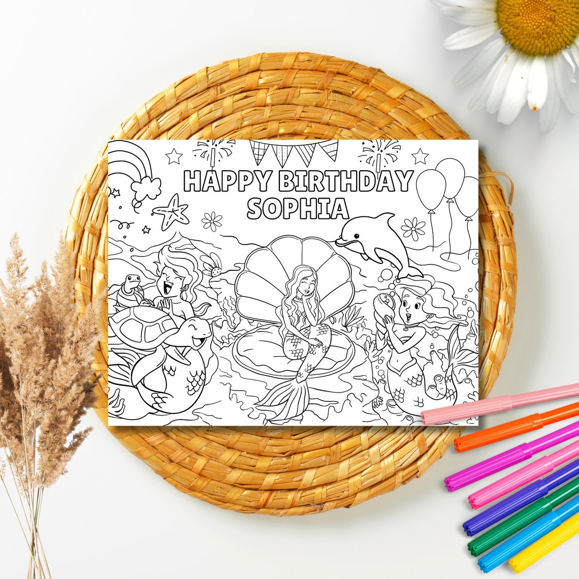 Editable Mermaid Birthday Coloring Mermaid Coloring Pages - Etsy