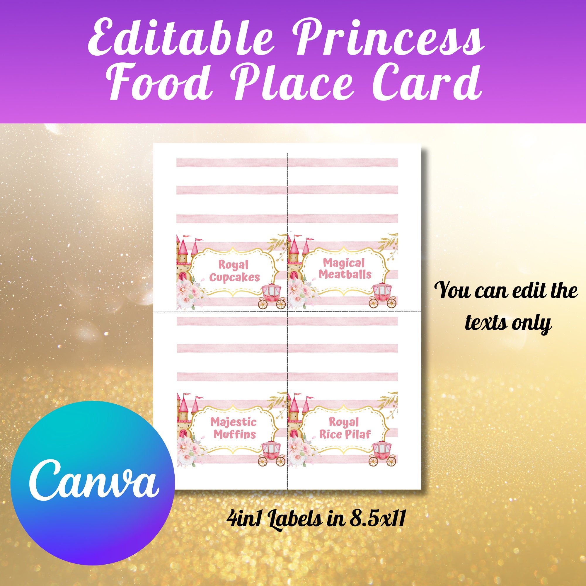 Editable Princess Food Labels Princess Food Card Princess Food Tent ...