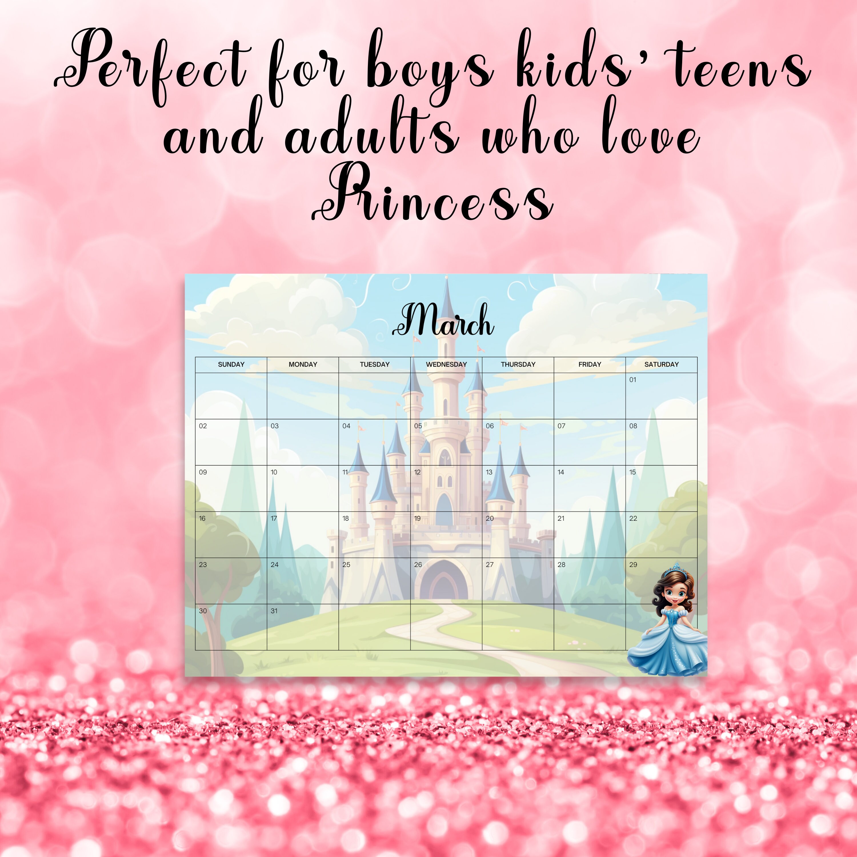 Printable 2025 Princess Castle Calendar Kids Monthly Planner Princess ...
