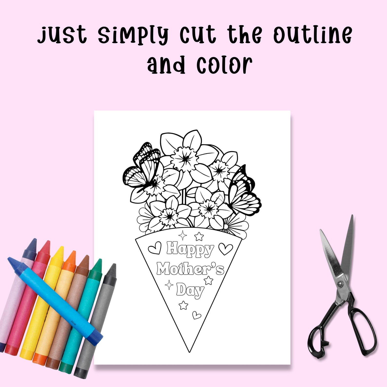 Mothers Day Printable Cut and Color Flowers Mothers Day Bouquet ...