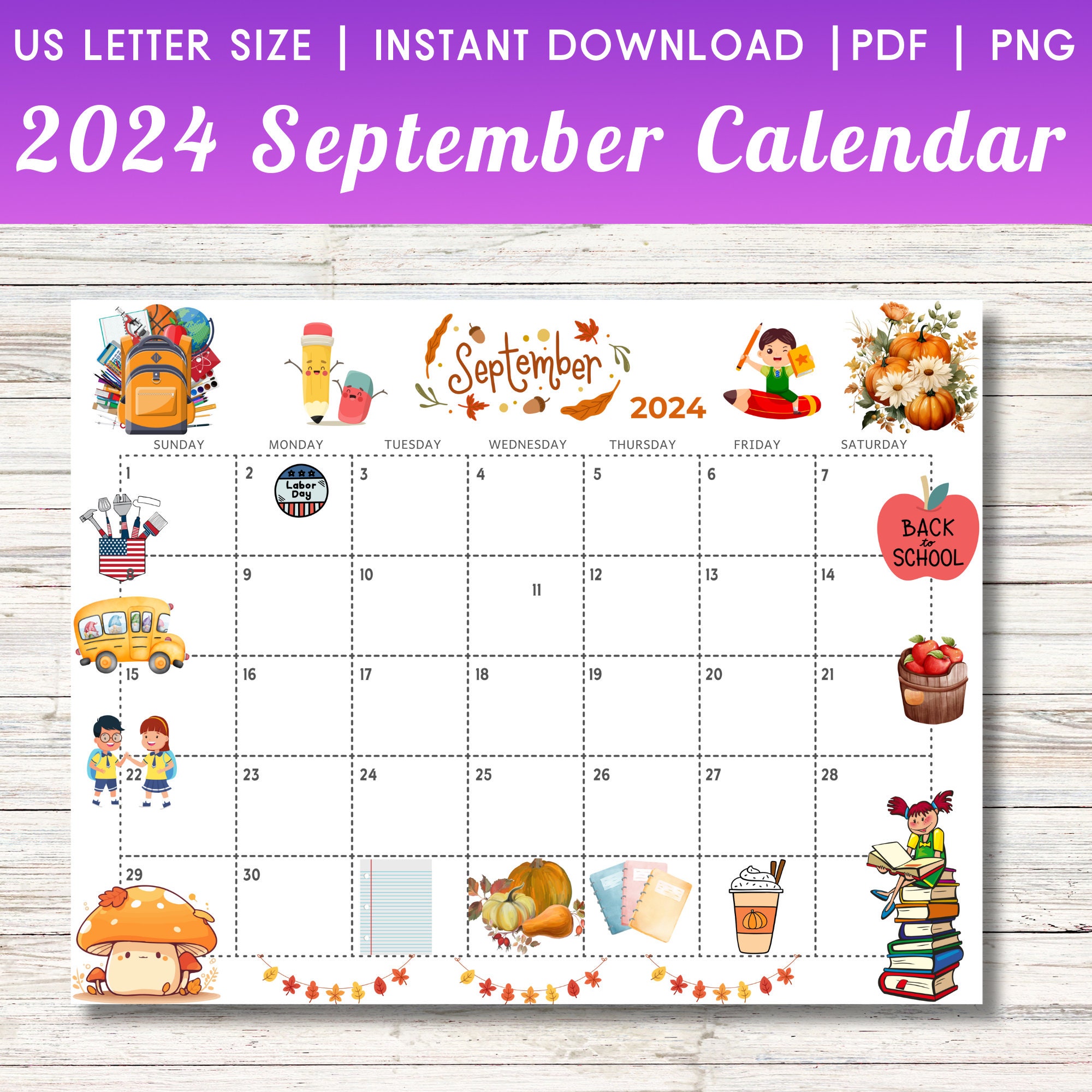 September 2024 Calendar Printable Kids Calendar 2024 Calendar Classroom ...