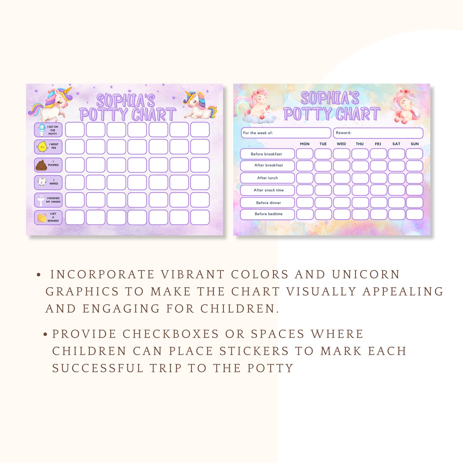 Unicorn Potty Chart for Girls Toilet Training Chart Kids Potty Chart ...