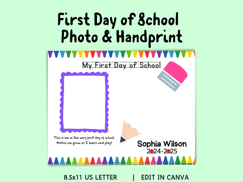 Editable First Day of School Handprint Craft Photo Back to School ...