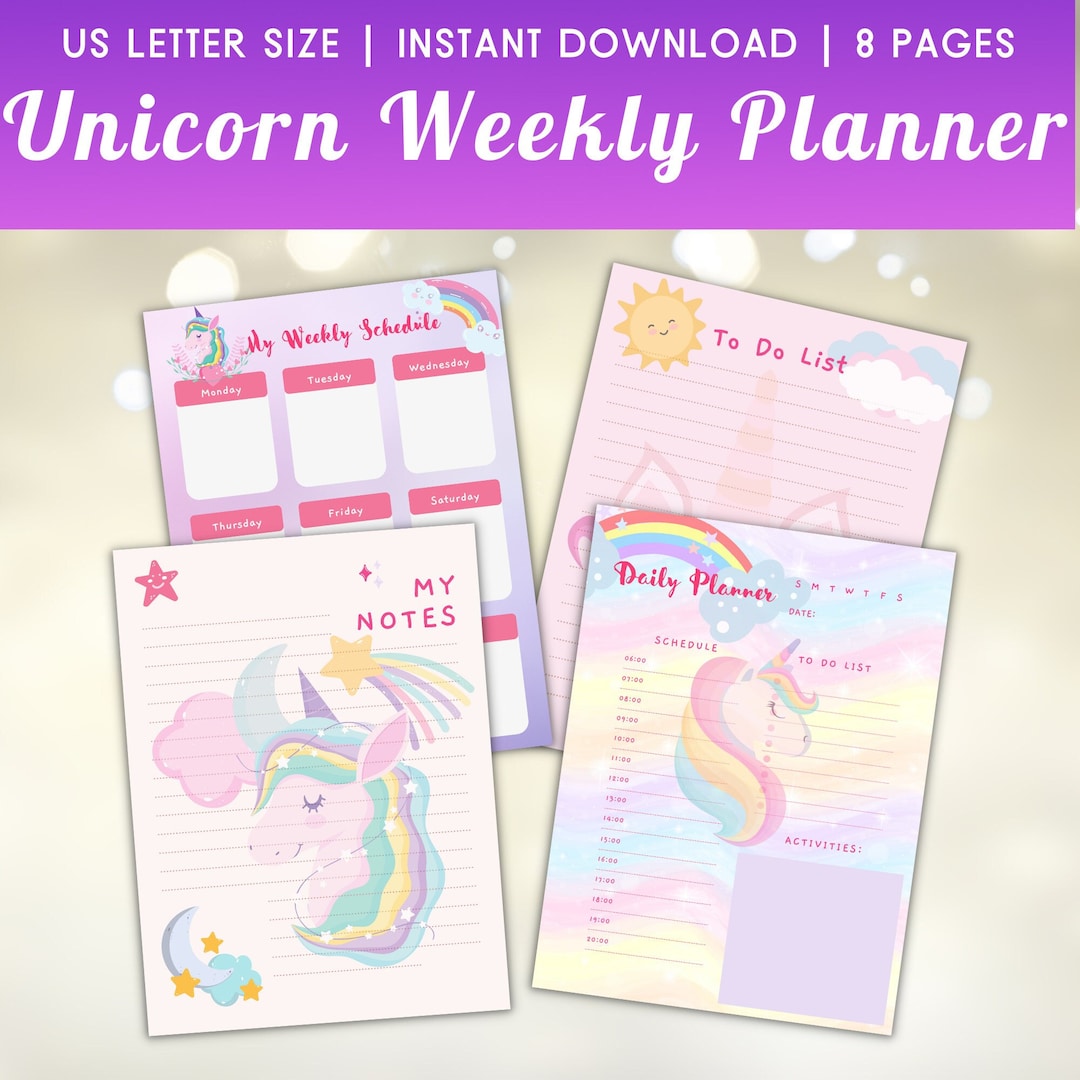 Weekly Planner Unicorn Clipart Undated Planner Daily Planner PDF ...