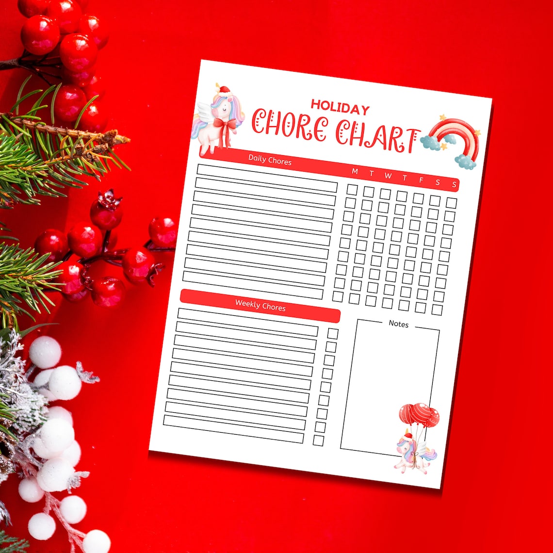 Christmas Unicorn Chore Chart for Kids Checklist Routine Chart - Etsy