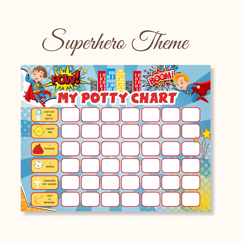 Superhero Potty Chart for Boys Toilet Training Chart Potty Chart ...