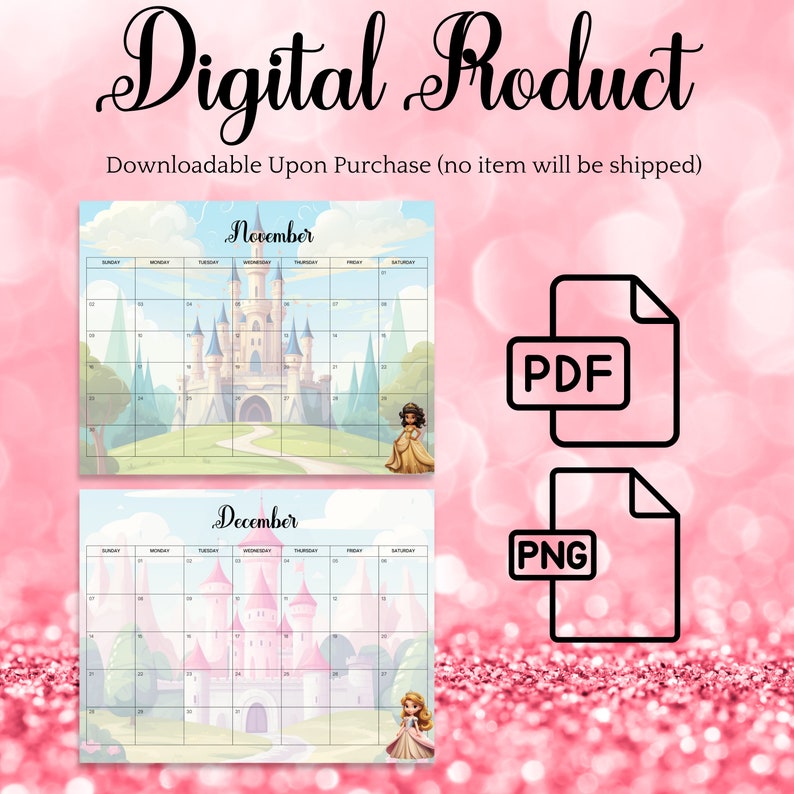 Printable 2025 Princess Castle Calendar Kids Monthly Planner Princess ...