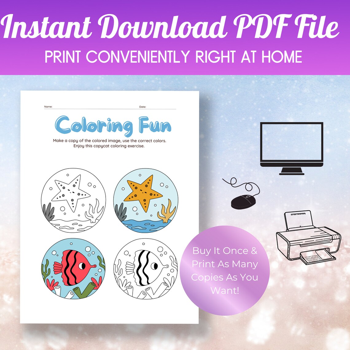 Coloring Pages for Kids Replicate Copy and Color Activity Printable ...