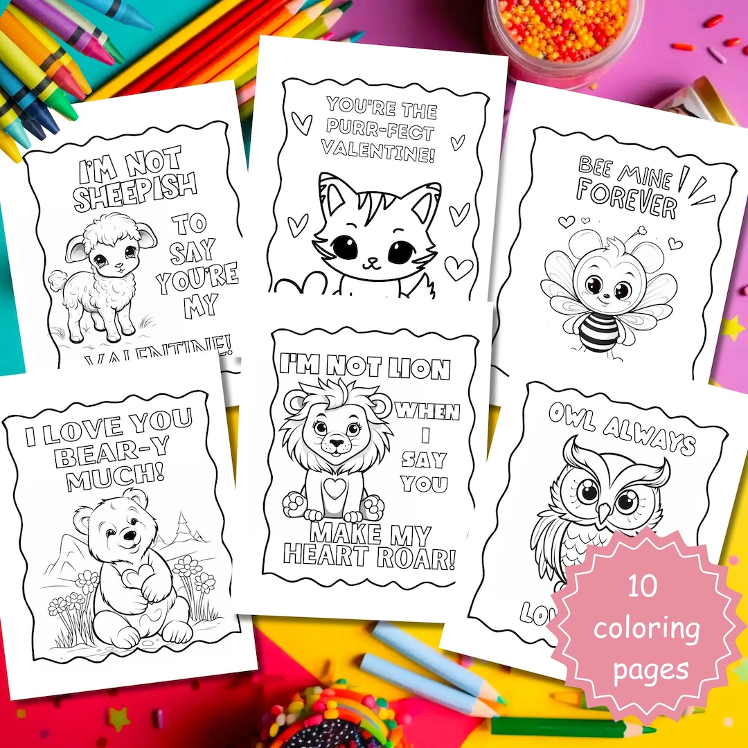 Valentines Day Coloring Pages for Kids 10 Bundle Printable Download ...