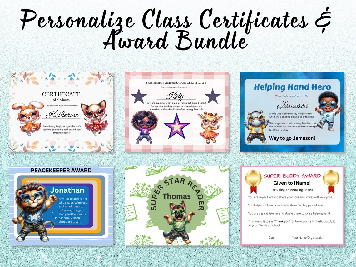 Class Certificate Awards Personalize Printable Graduation K-5 ...