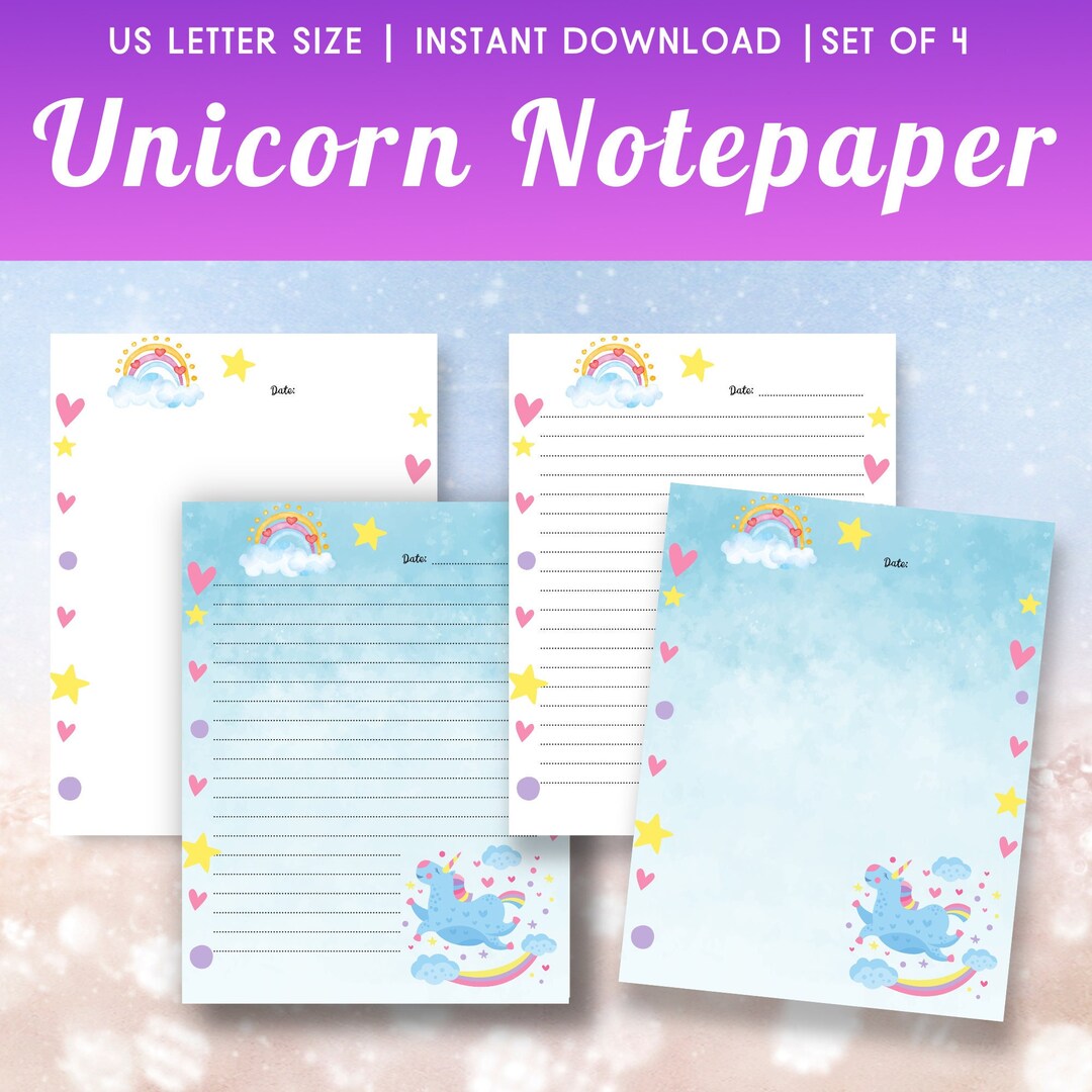 Printable Unicorn Paper Unicorn Journal Paper Unicorn Stationary Set ...