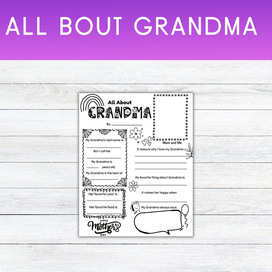 All About Mom Printable Mothers Day Keepsake All About My Mom Fillable ...