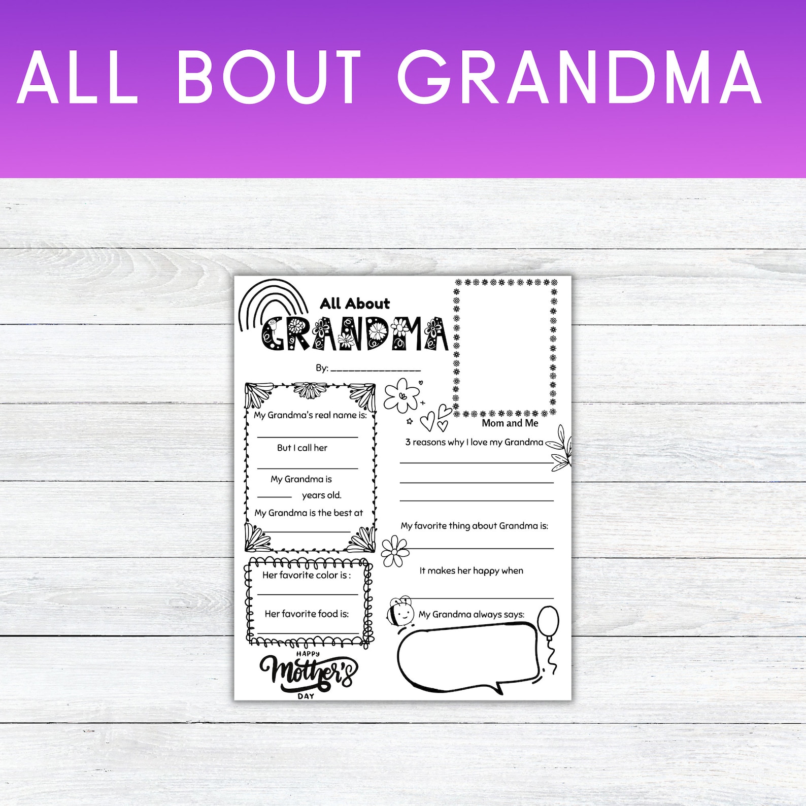 All About Mom Printable Mother’s Day Keepsake All About My Mom Fillable ...