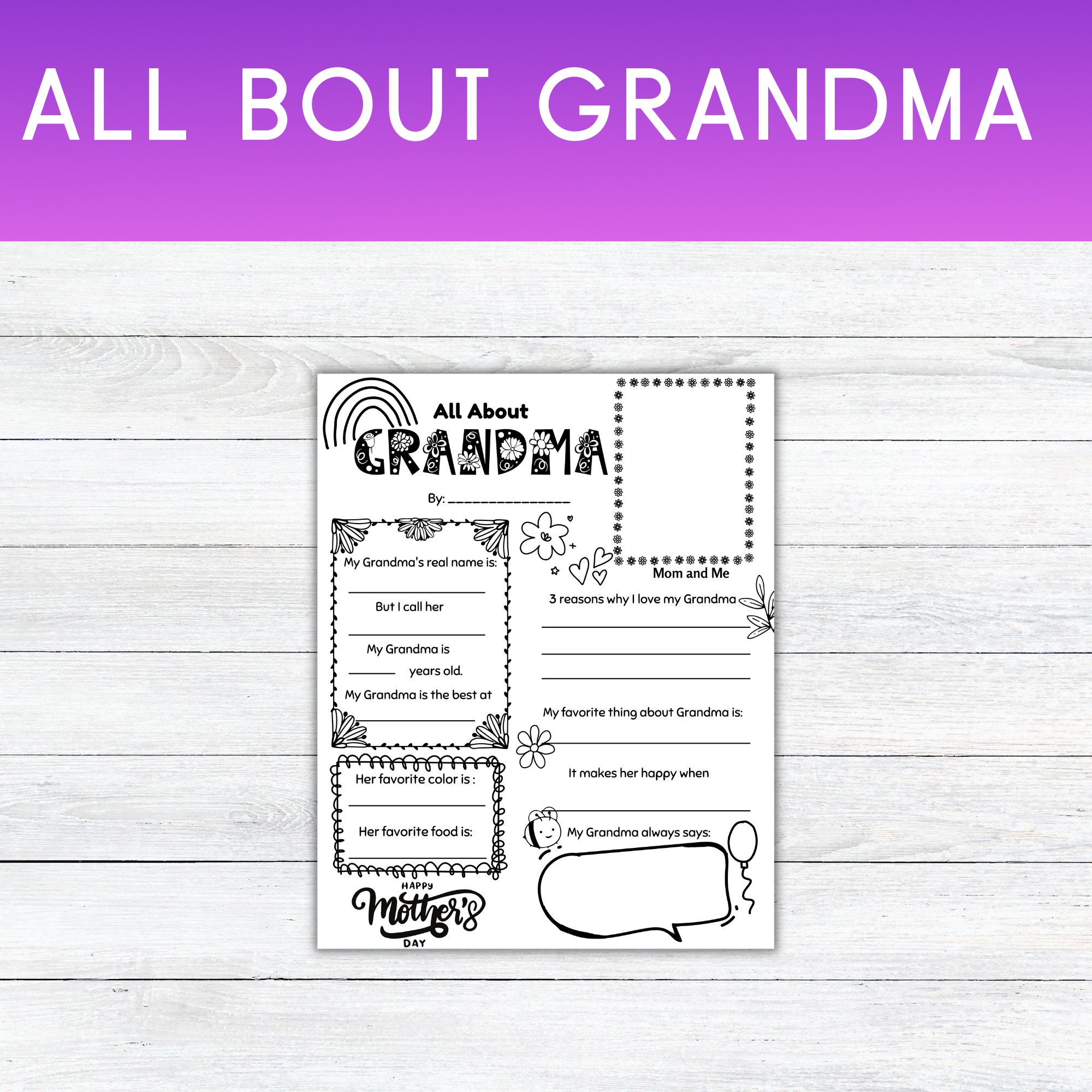 All About Mom Printable Mothers Day Keepsake All About My Mom Fillable ...