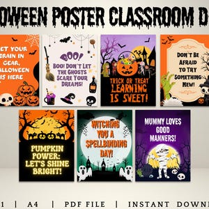 Halloween Funny Posters Room Decor Set 7 Teacher Elementary Puns ...