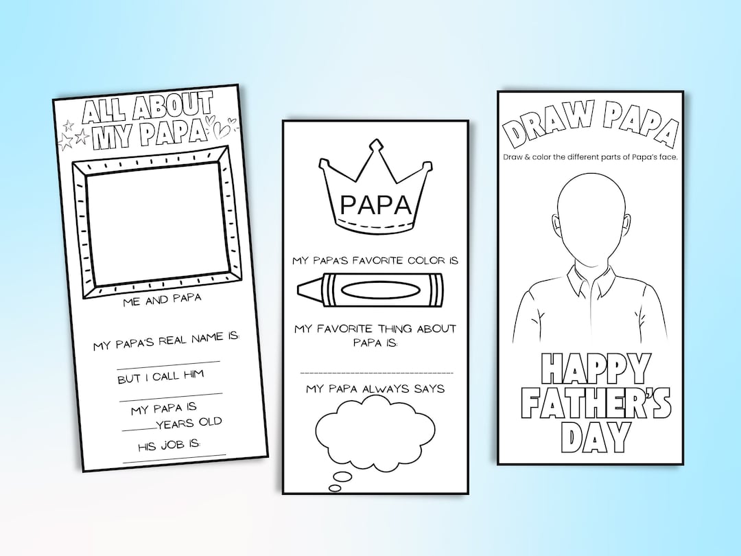 All About Papa Fathers Day Coloring Bookmark Printable to Color Set of ...