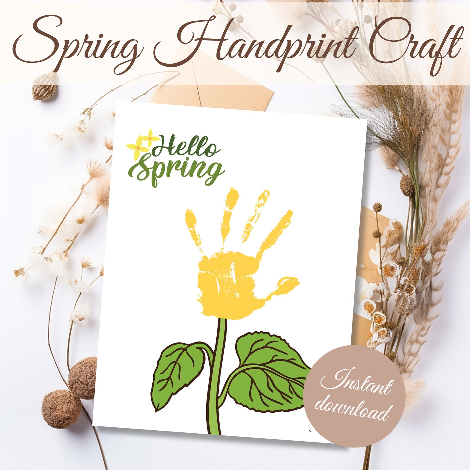 Flower Handprint Craft Spring Art Printable for Kids Toddlers Preschool ...