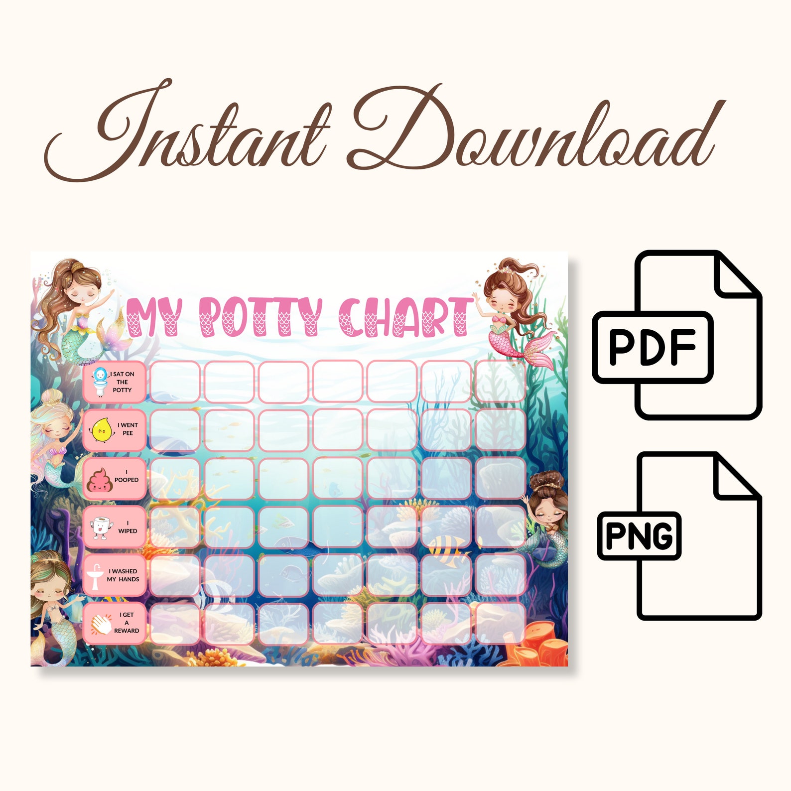 Mermaid Potty Chart for Girls Toilet Training Chart Kids Potty Chart ...