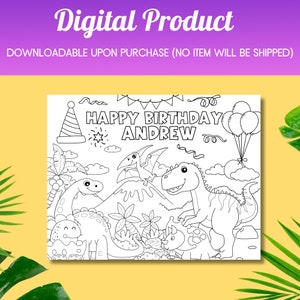 Editable Dinosaur Birthday Coloring Page Dinosaur Coloring Placemat ...