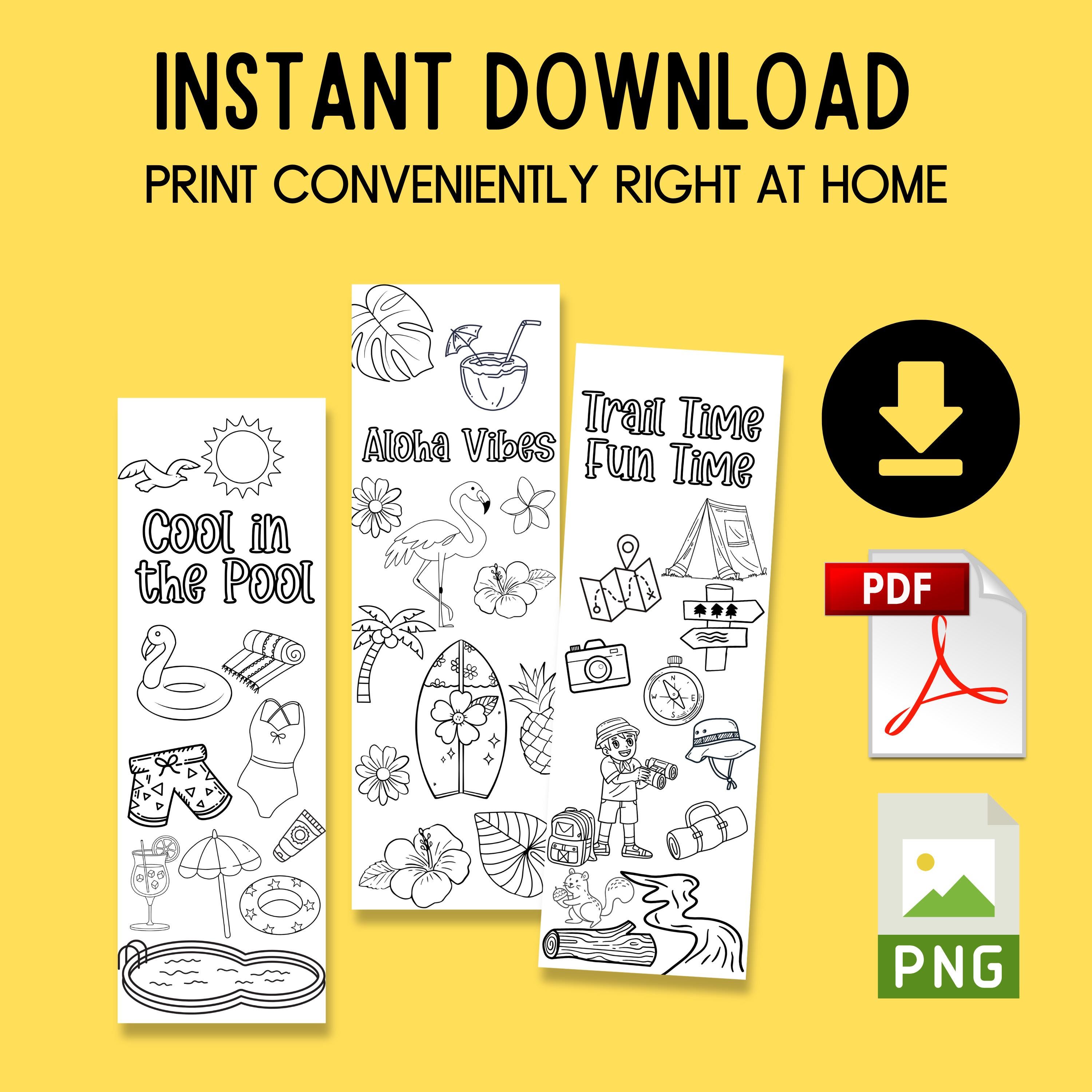 Color Your Own Bookmark Set 5, Printable Summer Coloring Bookmark Beach ...