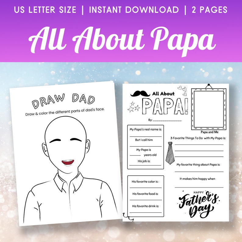 All About Papa Father's Day Printable Worksheet Fathers Day Gift for ...