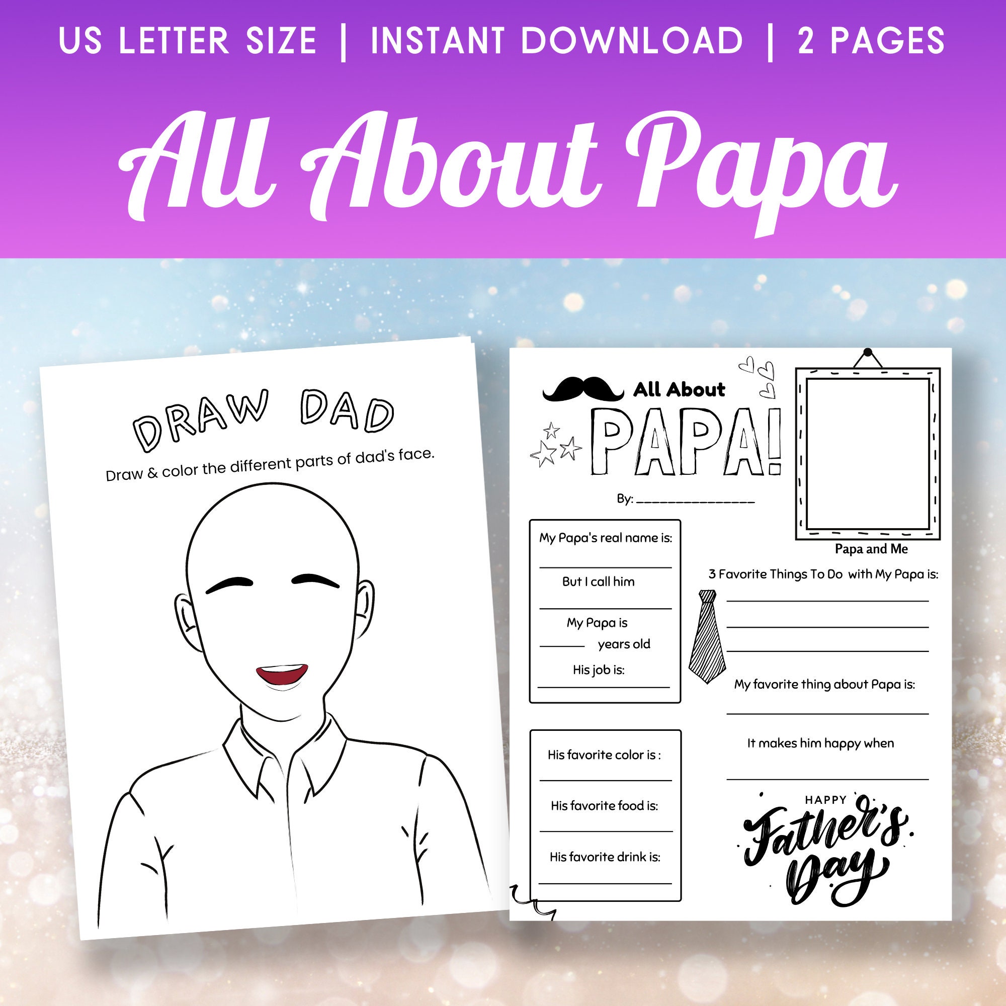 All About Papa Father's Day Printable Worksheet Fathers Day Gift for ...