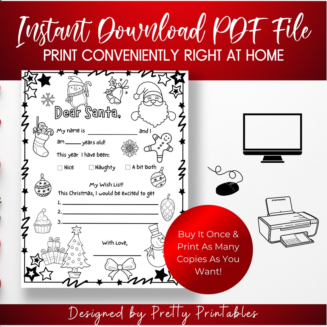 Letter to Santa Coloring Page Christmas Wish List Printable - Etsy