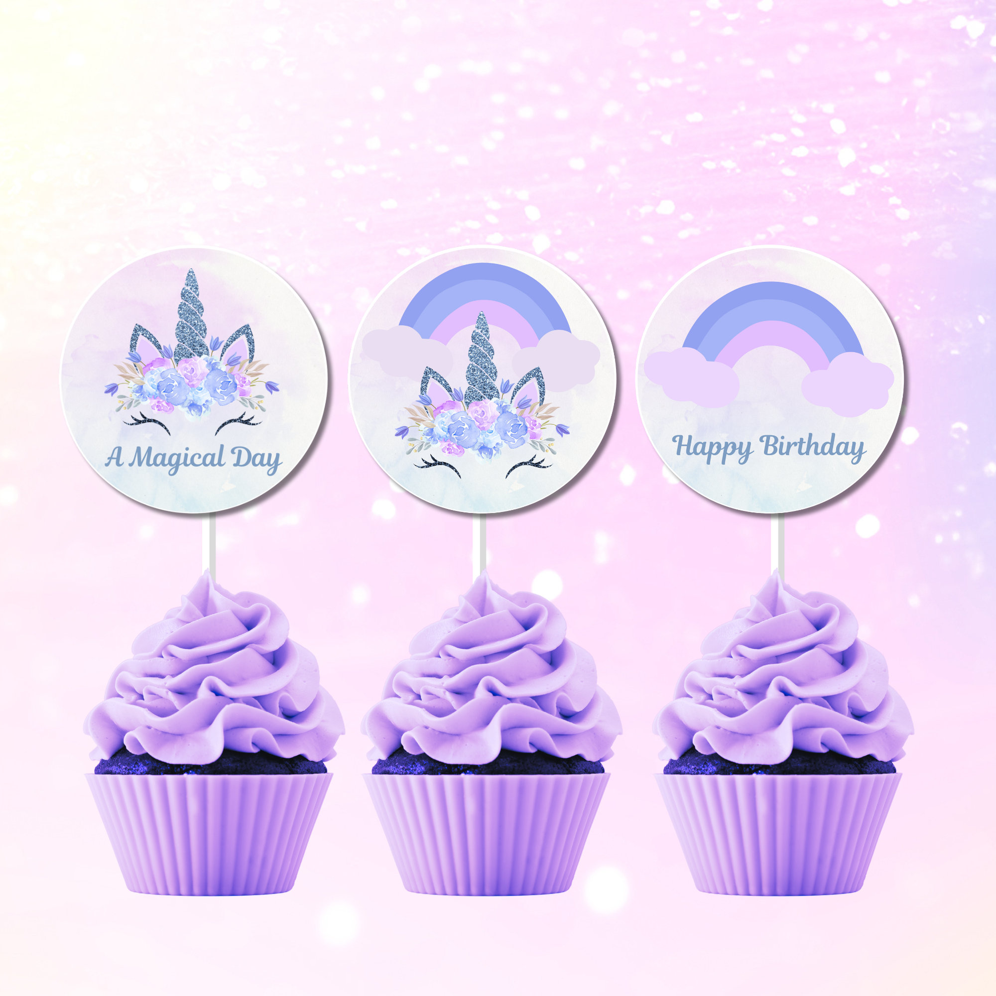 Unicorn Cupcake Toppers Printable Unicorn Cupcake Decoration Unicorn ...