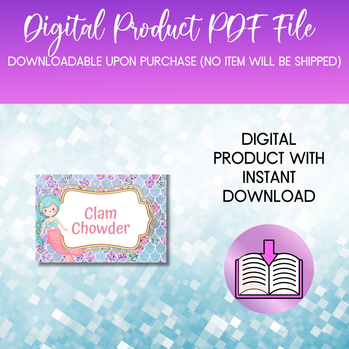 Editable Mermaid Party Food Label Mermaid Blank Food Tent Cards Labels ...