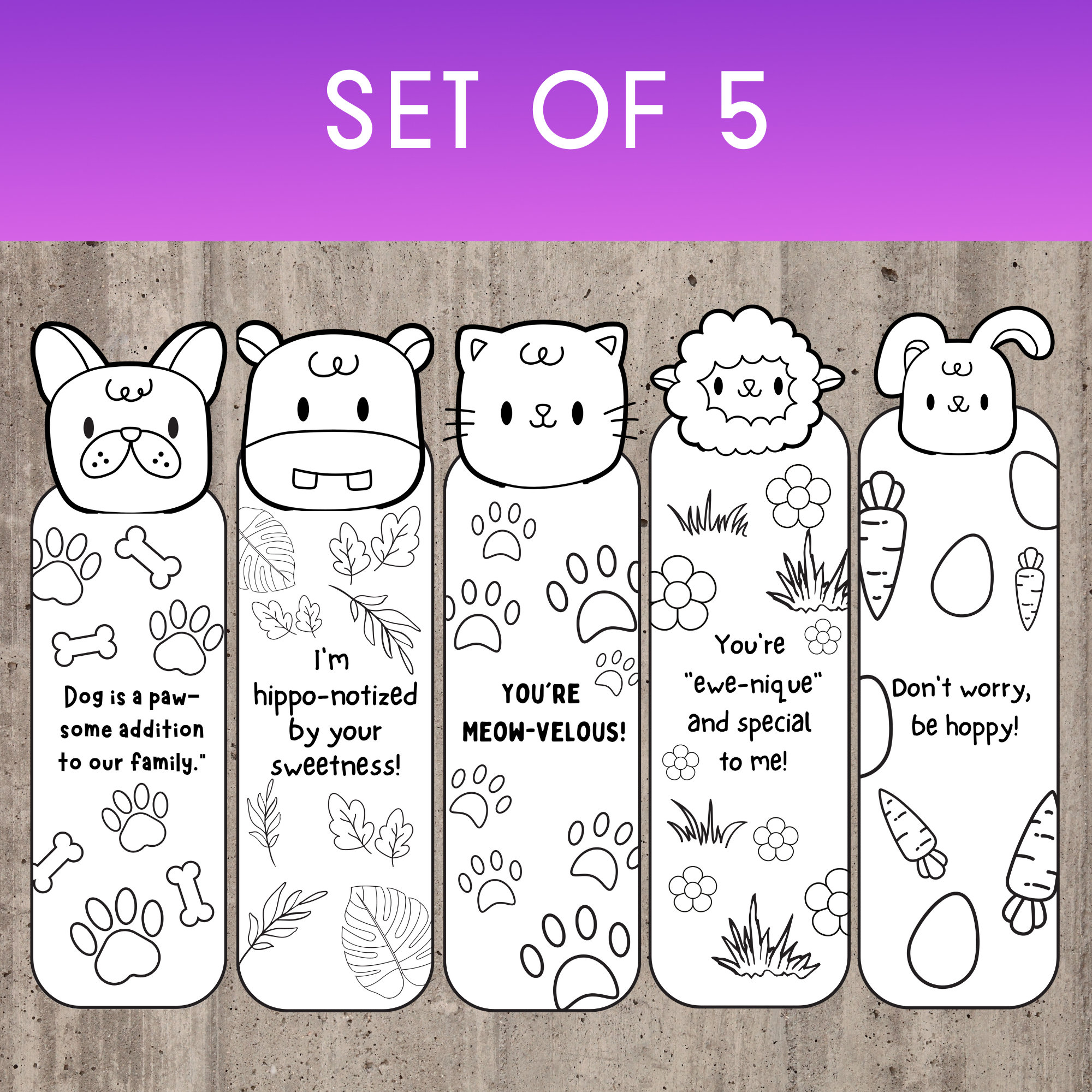 Animal Bookmarks Set of 5 Coloring Bookmarks Printable Coloring ...