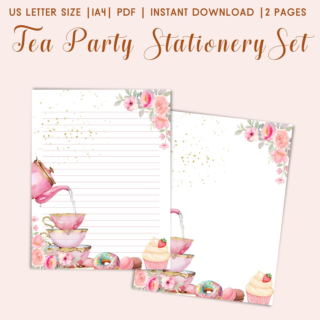 Tea Party Stationery Notepad Writing Paper Pink Stacked Cups Stationery ...