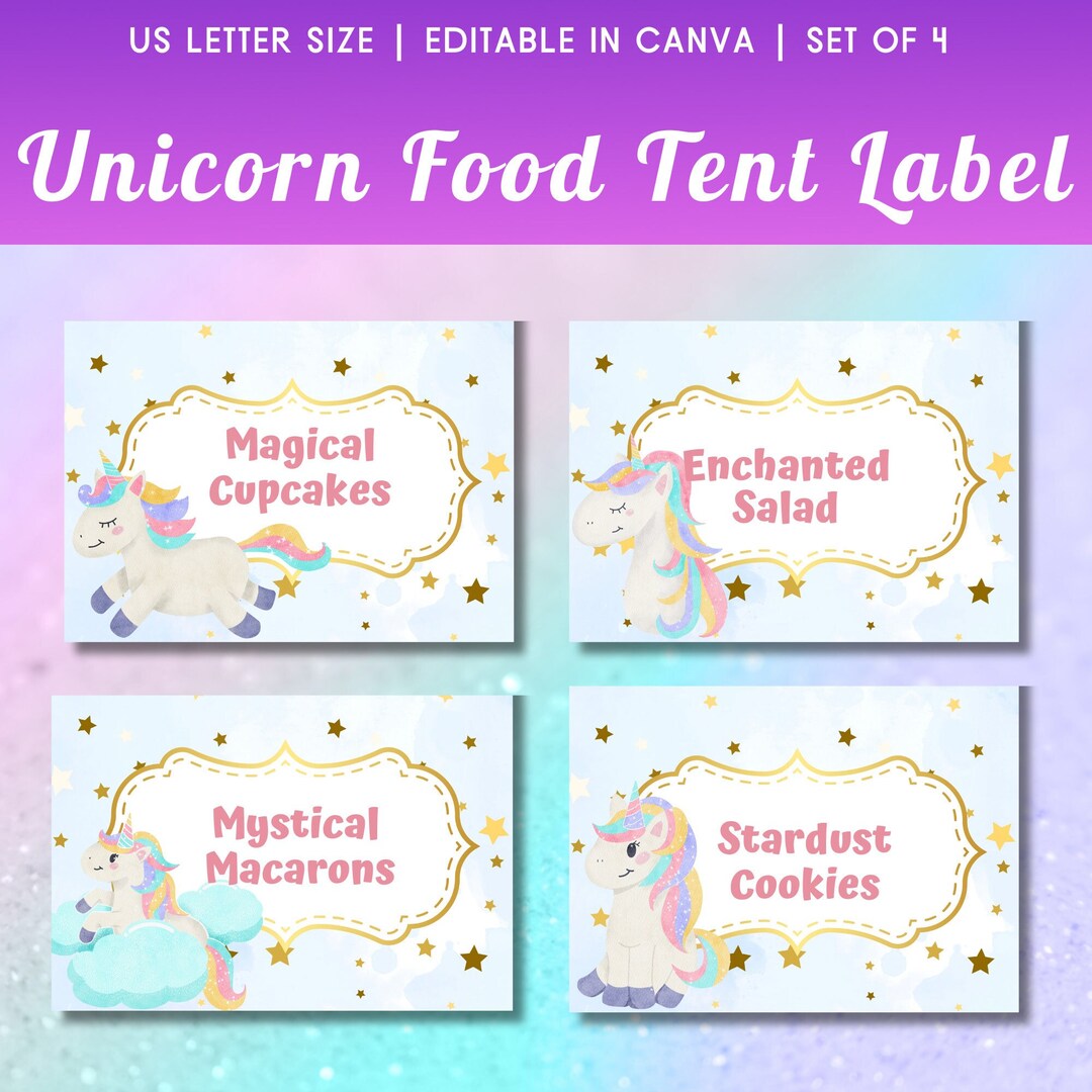 Editable Unicorn Food Label Card Template Buffet Card Template Unicorn ...