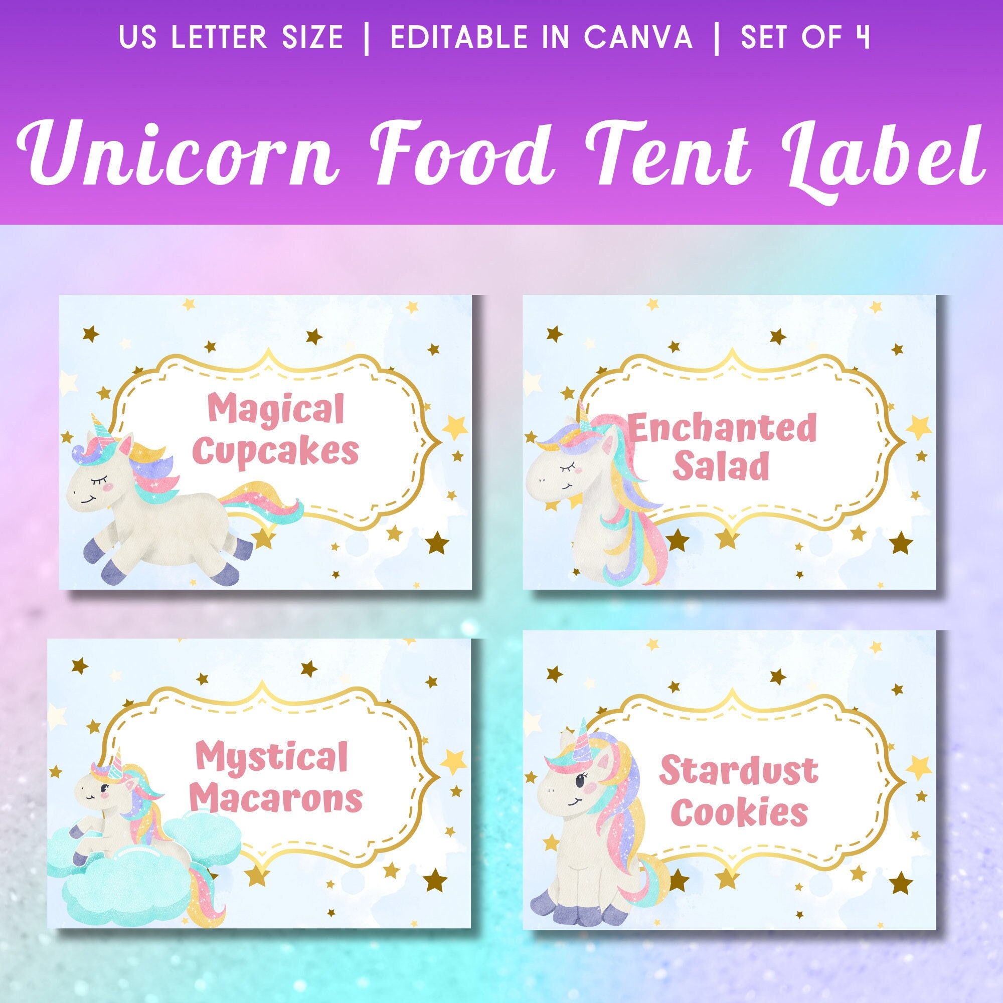 Editable Unicorn Food Label Card Template Buffet Card Template Unicorn ...