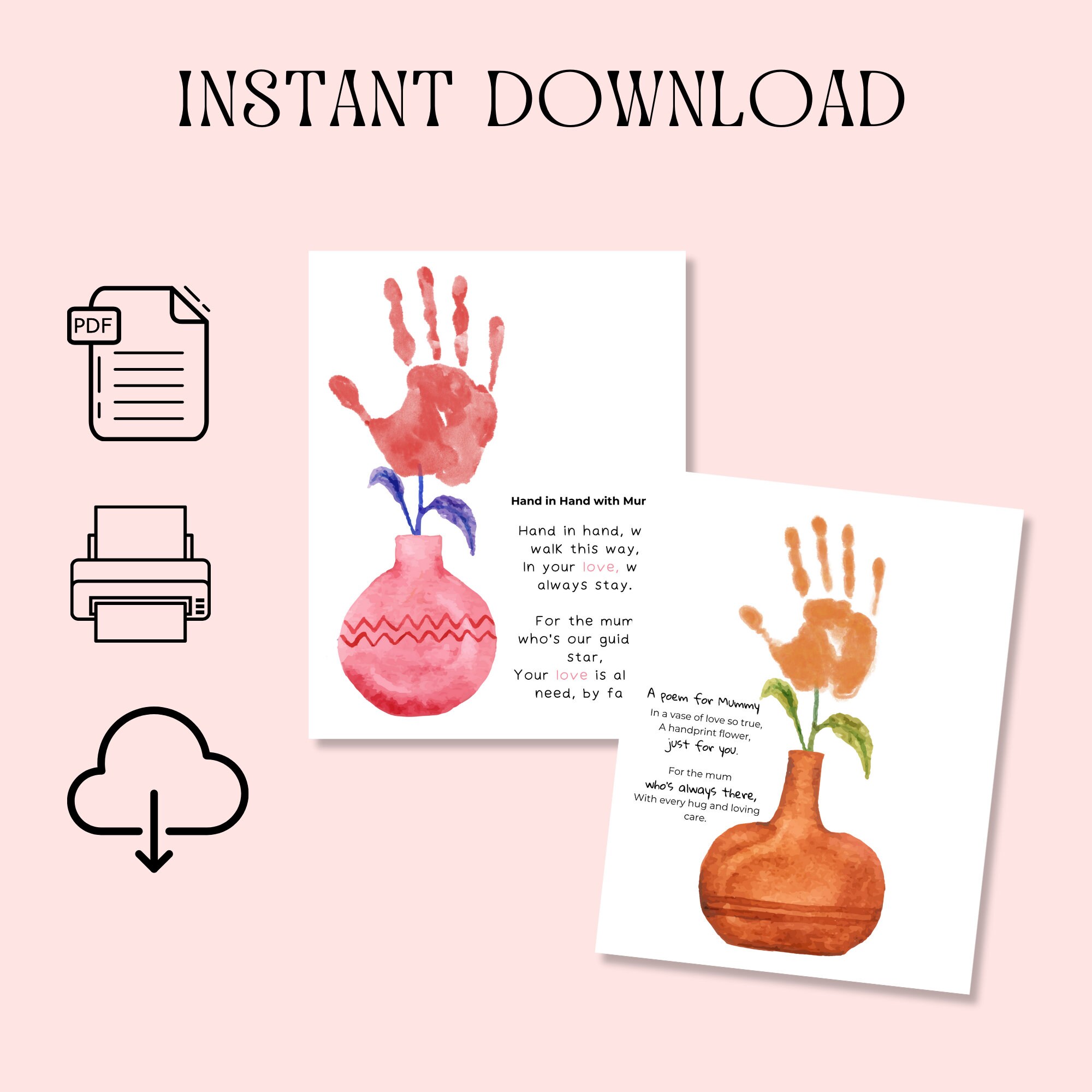 Mothers Day Handprint Craft Flower Theme Bundle 6 Printable Gift Mom ...