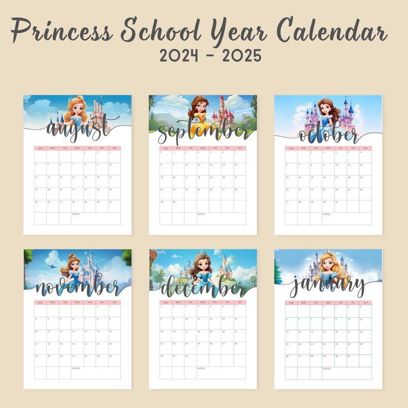 Printable 2024-2025 School Year Calendar Princess Theme Calendar ...