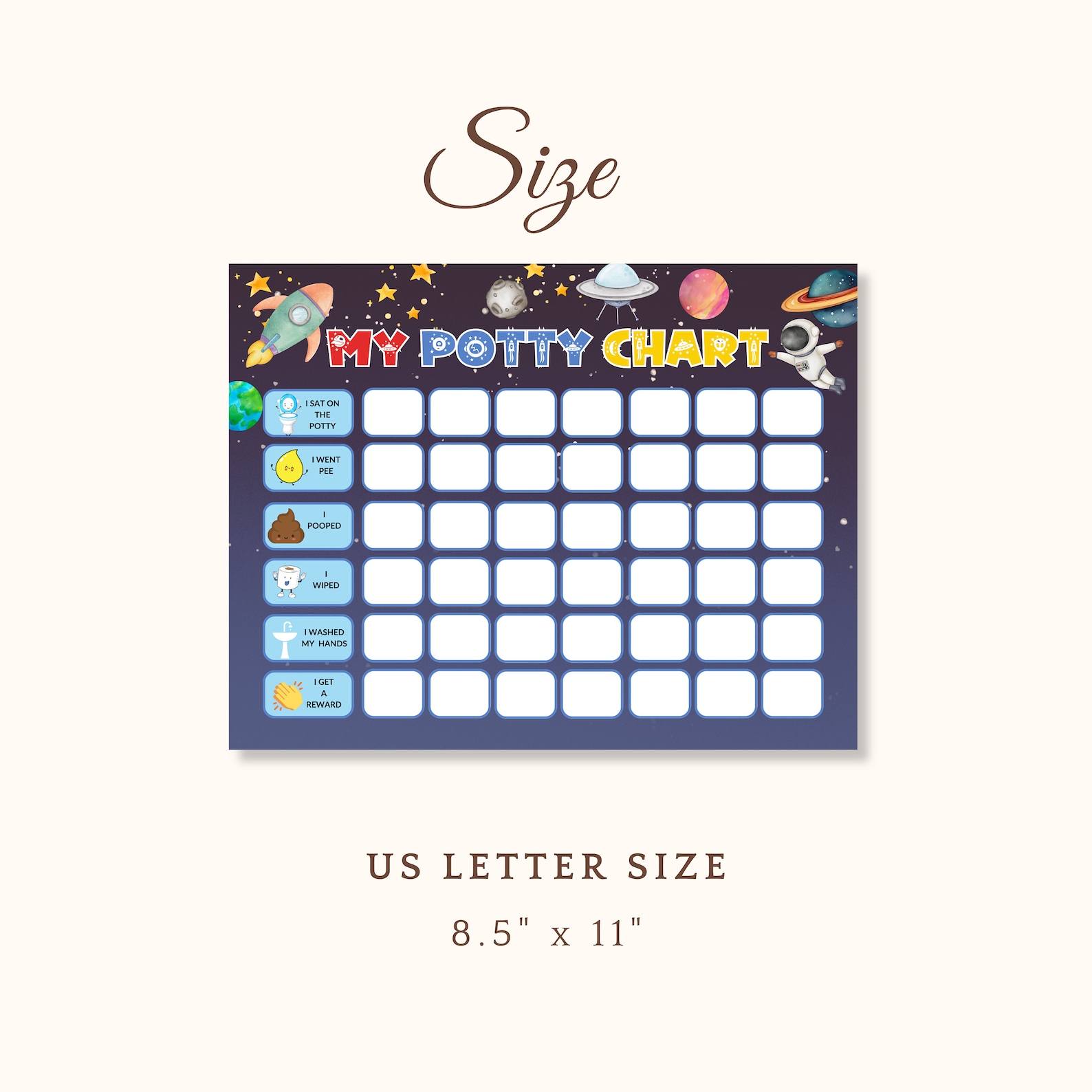 Space Potty Chart for Girls Boys Toilet Training Chart Kids Potty Chart ...