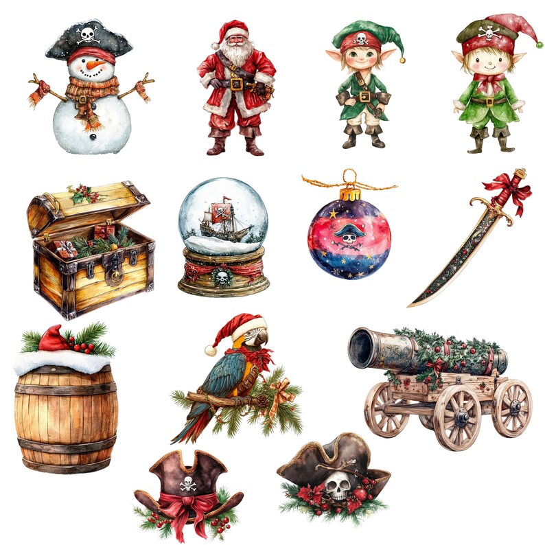 Victorian Christmas Pirate Watercolor 25 Cliparts Commercial Use ...